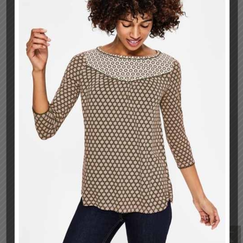 Boden Natasha Jersey Top Khaki Star Stamp Top Us 4 - Gem